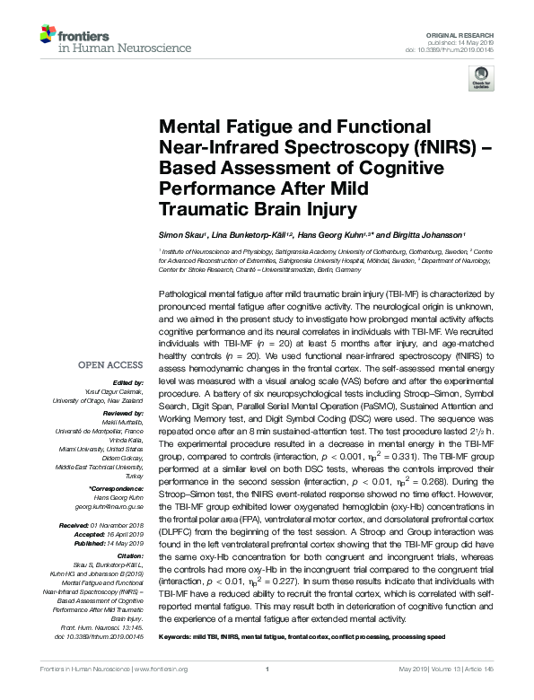 (PDF) Mental Fatigue and Functional Near-Infrared Spectroscopy (fNIRS ...