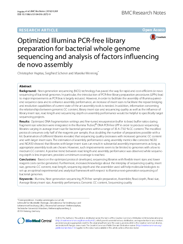 (PDF) Optimized Illumina PCR-free library preparation for bacterial ...
