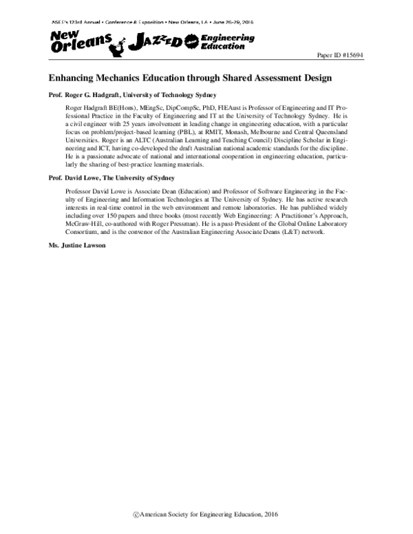 (PDF) Enhancing Mechanics Education through Shared Assessment Design