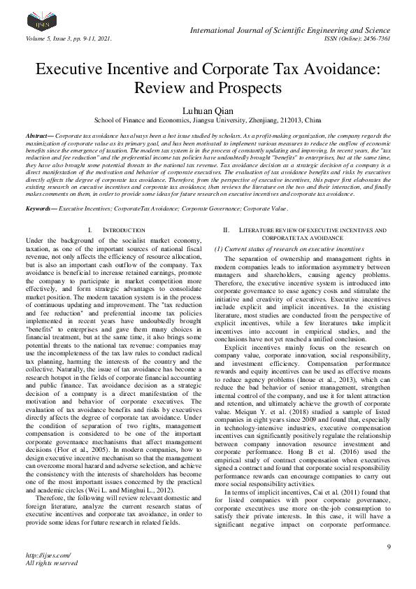 (PDF) Executive Incentive and Corporate Tax Avoidance: Review and Prospects