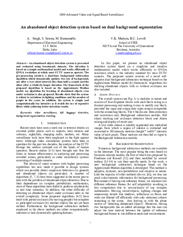 Pdf An Abandoned Object Detection System Based On Dual Background Segmentation
