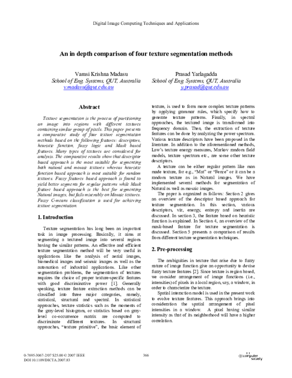 Pdf An In Depth Comparison Of Four Texture Segmentation Methods