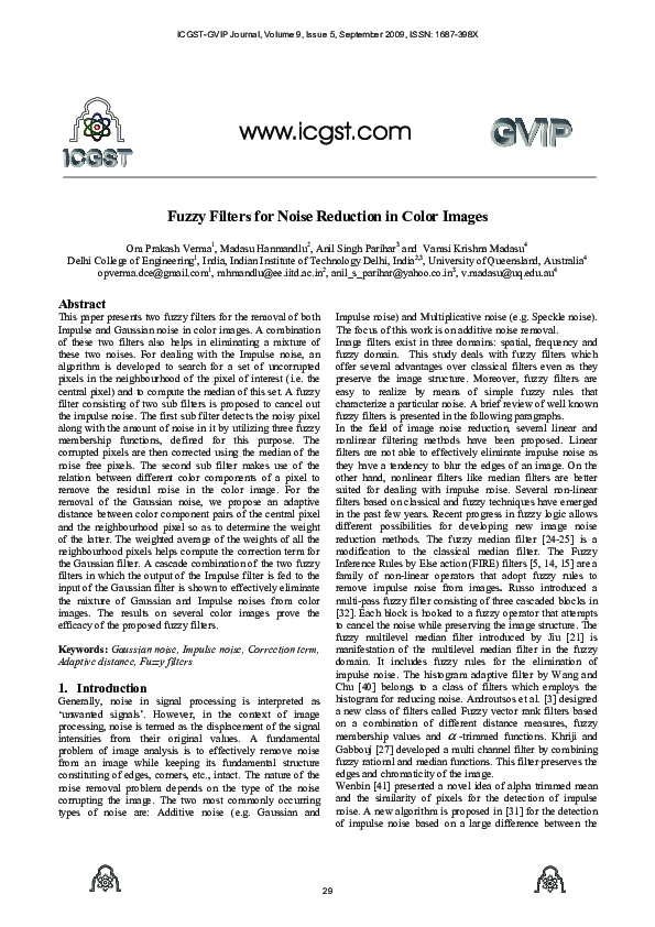 Pdf Fuzzy Filters For Noise Reduction In Color Images