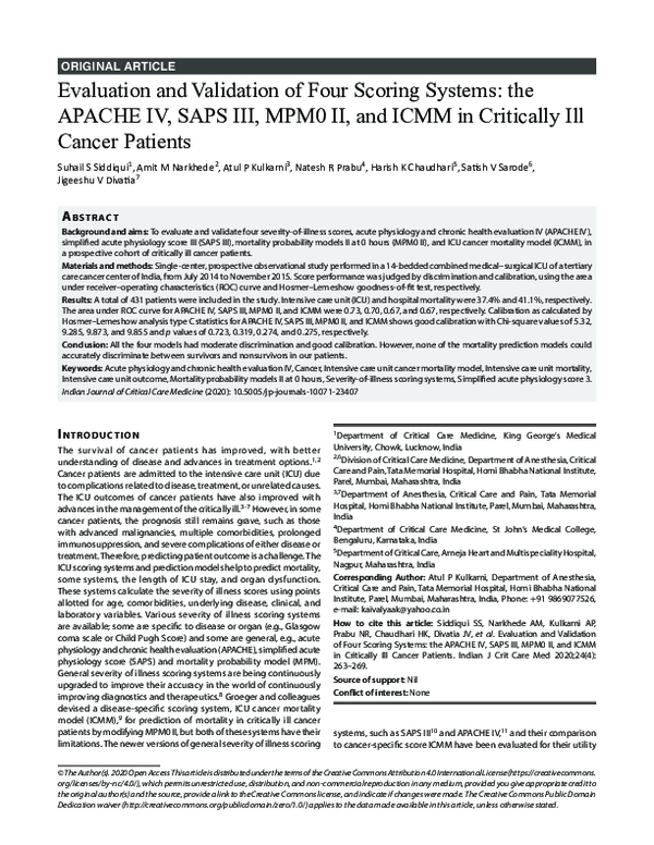Pdf Evaluation And Validation Of Four Scoring Systems The Apache Iv