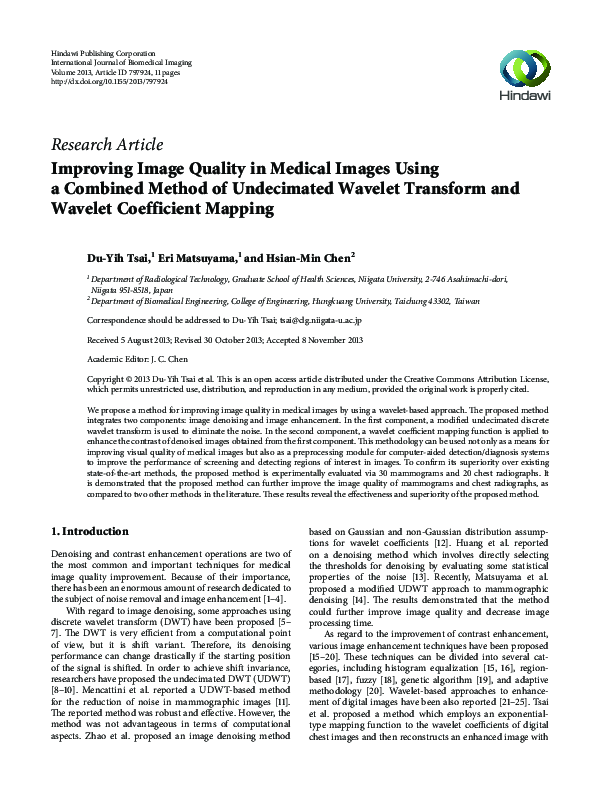 Pdf Improving Image Quality In Medical Images Using A Combined Method Of Undecimated Wavelet