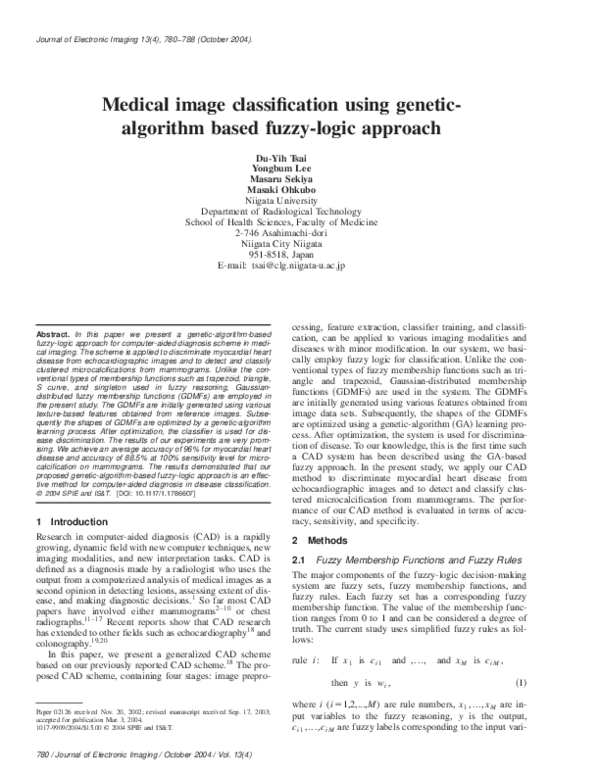 Pdf Medical Image Classification Using Genetic Algorithm Based Fuzzy Logic Approach