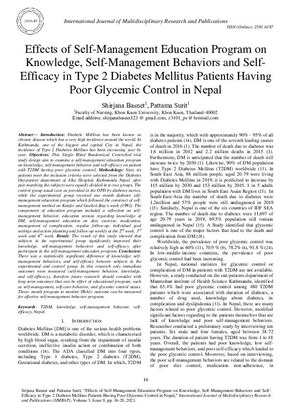(PDF) 16 Srijana Basnet and Pattama Surit, -Effects of Self-Management ...