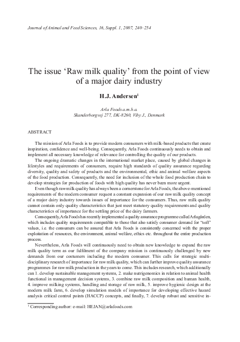 (PDF) The issue ‘Raw milk quality’ from the point of view of a major ...