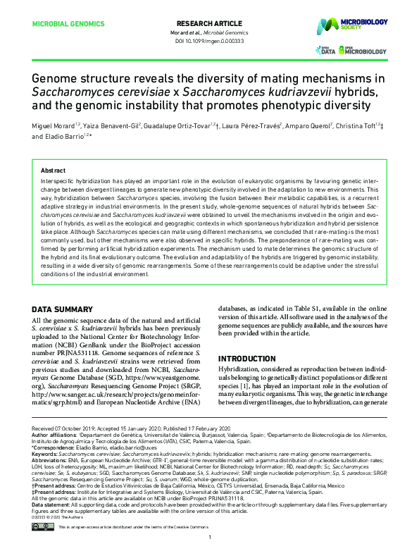 (PDF) Genome structure reveals the diversity of mating mechanisms in Saccharomyces cerevisiae x ...
