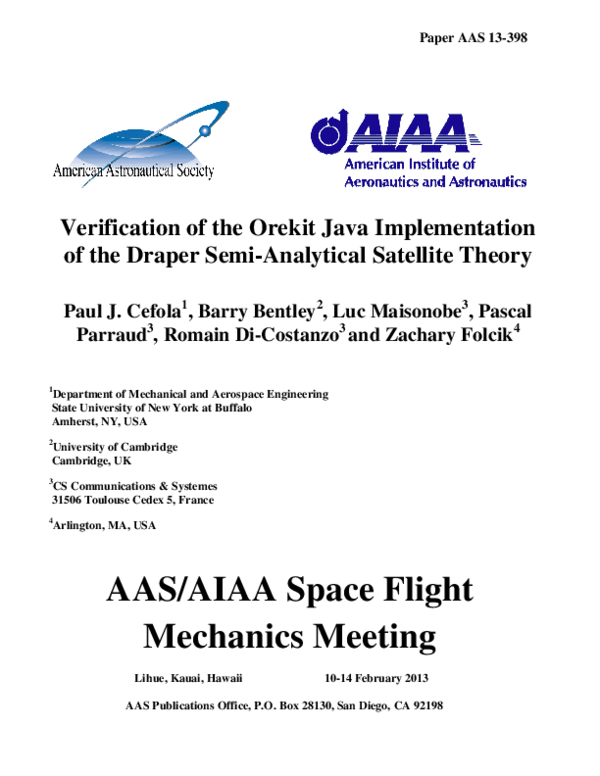 (PDF) Verification of the Orekit Java implementation of the Draper semi ...