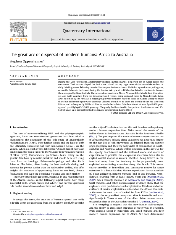 (PDF) The great arc of dispersal of modern humans: Africa to Australia