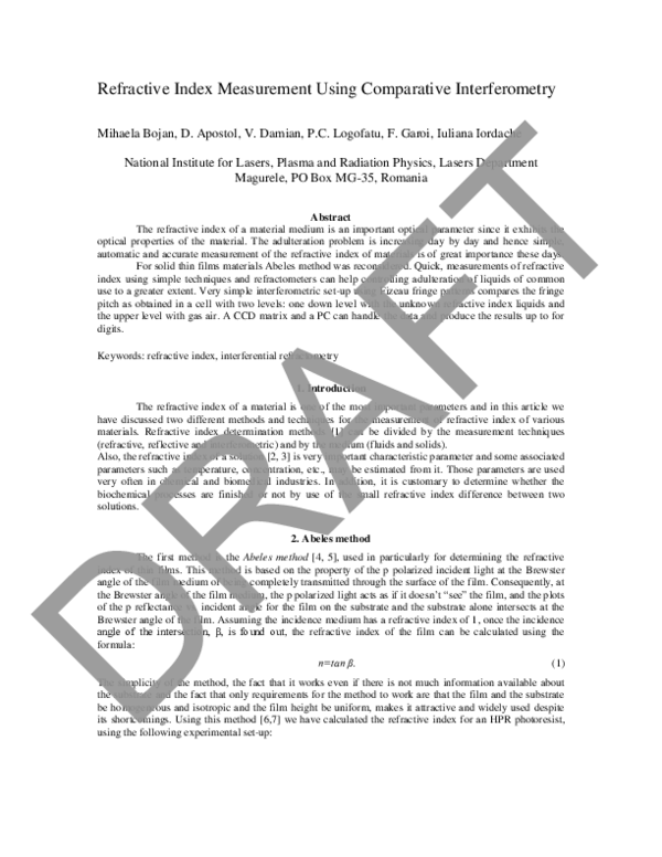 (PDF) Refractive index measurement using comparative interferometry