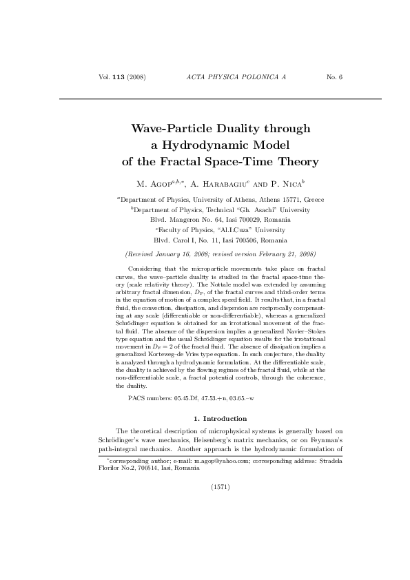 Pdf Wave Particle Duality Through A Hydrodynamic Model Of The Fractal