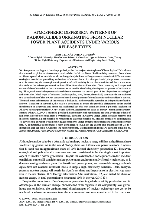 (PDF) Atmospheric dispersion patterns of radionuclides originating from ...