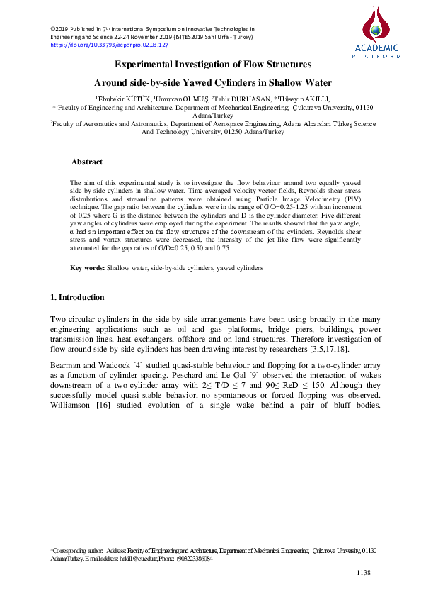 (PDF) Experimental Investigation of Flow Structures Around side-by-side ...