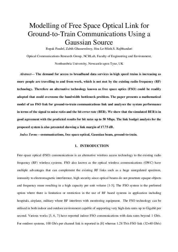 (PDF) Modelling of free space optical link for ground-to-train ...