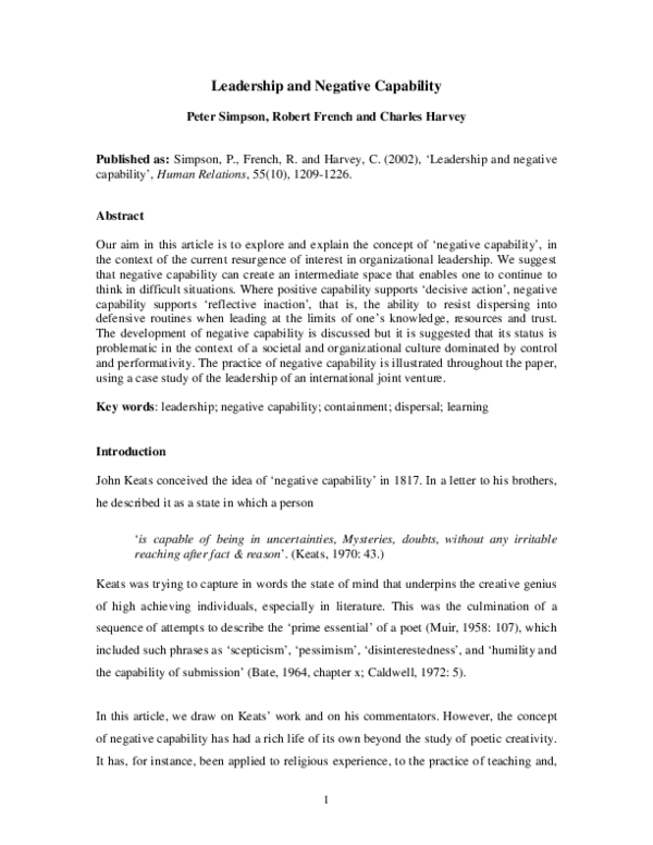 (PDF) Leadership and negative capability