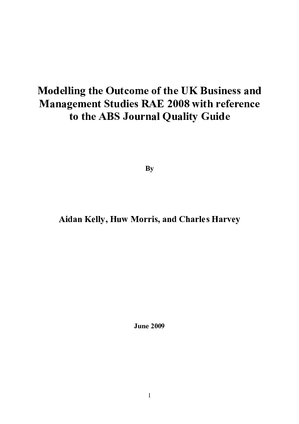 (PDF) Modelling the Outcome of the UK Business and Management Studies ...
