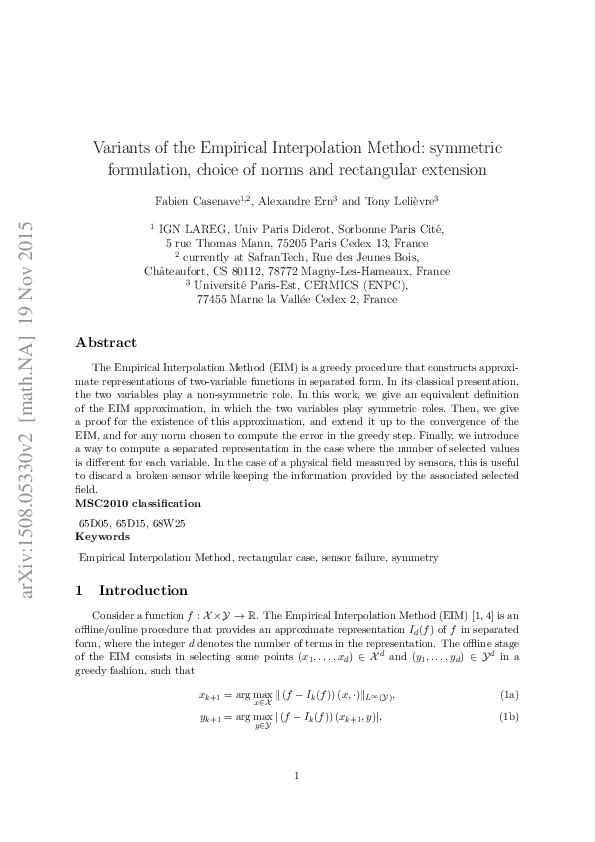(PDF) Variants of the Empirical Interpolation Method: Symmetric formulation, choice of norms and ...