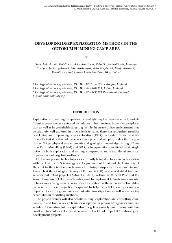 (PDF) DEVELOPING DEEP ExPLORATION METHODS IN THE OUTOKUMPU MINING CAMP AREA