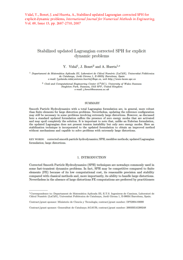 (PDF) Stabilized updated Lagrangian corrected SPH for explicit dynamic problems