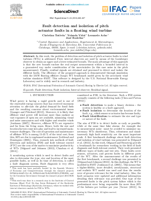 Pdf Fault Detection And Isolation Of Pitch Actuator Faults In A