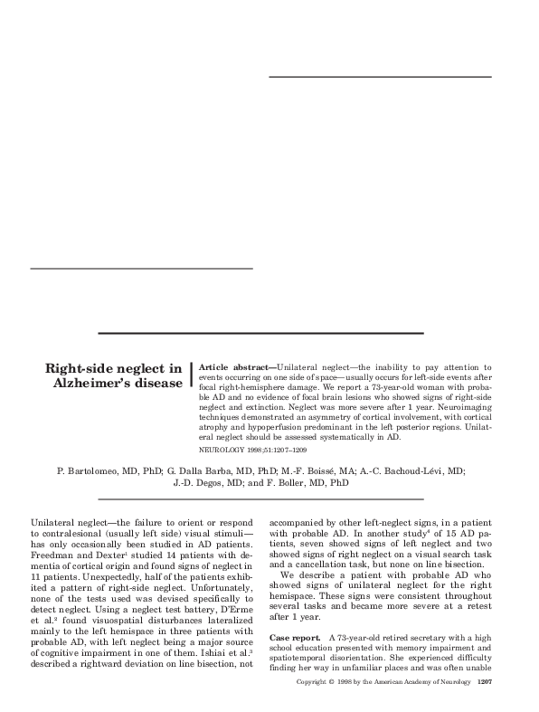 (PDF) Right-side neglect in Alzheimer's disease
