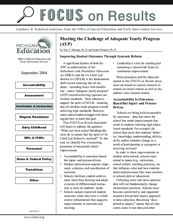 (PDF) Meeting the Challenge of Adequate Yearly Progress (AYP)