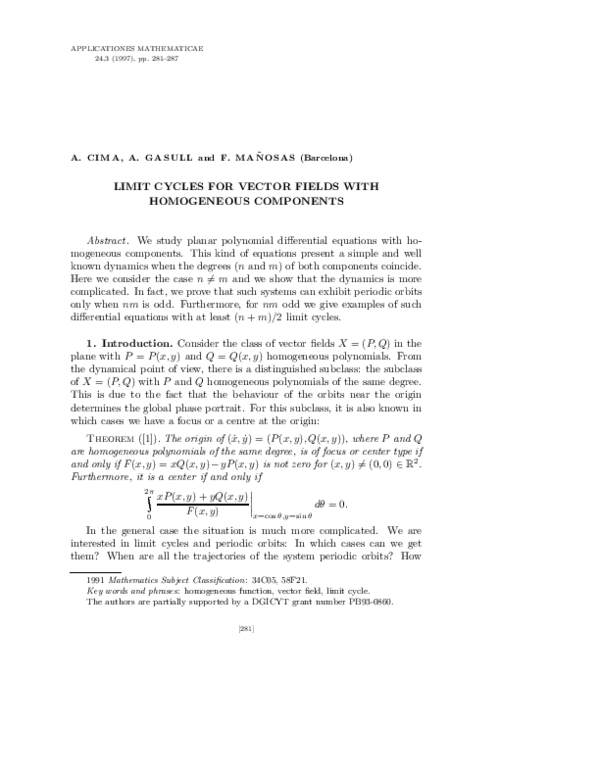 (PDF) Limit cycles for vector fields with homogeneous components
