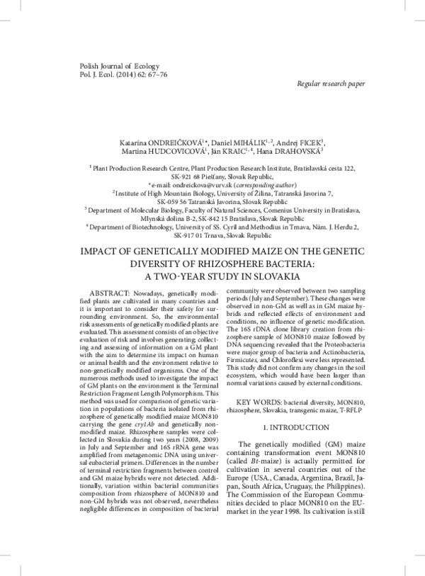 (PDF) Impact of Genetically Modified Stacked Maize NK603 × MON810 on the Genetic Diversity of ...