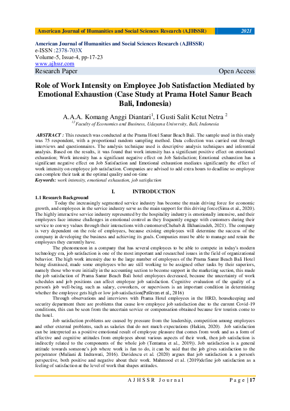 (PDF) Role of Work Intensity on Employee Job Satisfaction Mediated by ...