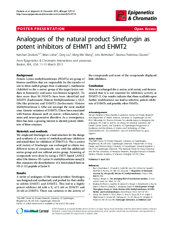 (PDF) Analogues of the natural product Sinefungin as potent inhibitors ...
