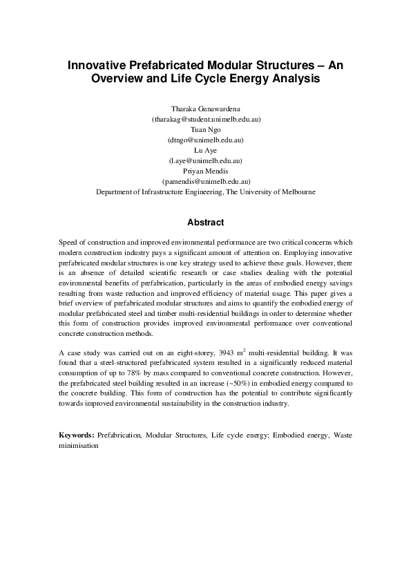 Pdf Innovative Prefabricated Modular Structures An Overview And Life Cycle Energy Analysis