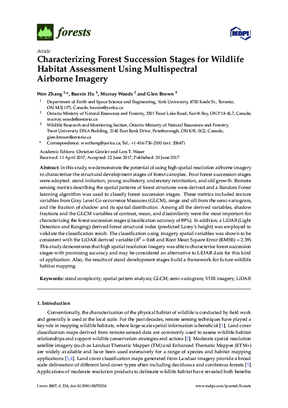 Pdf Characterizing Forest Succession Stages For Wildlife Habitat Assessment Using