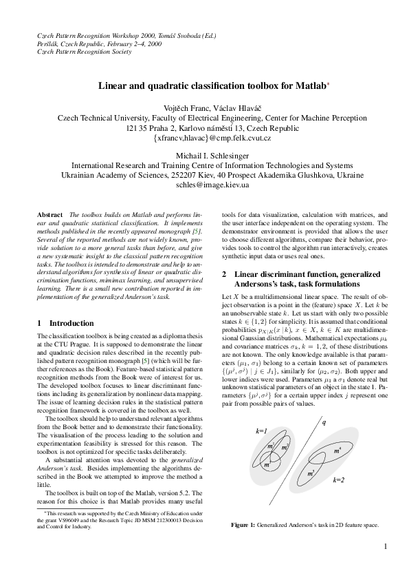 (PDF) Linear and quadratic classification toolbox for Matlab