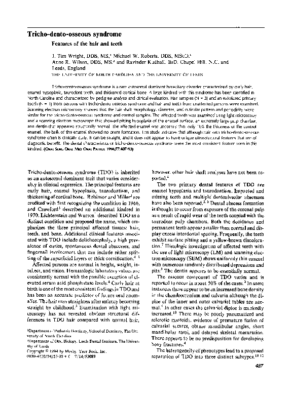 (PDF) Tricho-dento-osseous syndrome