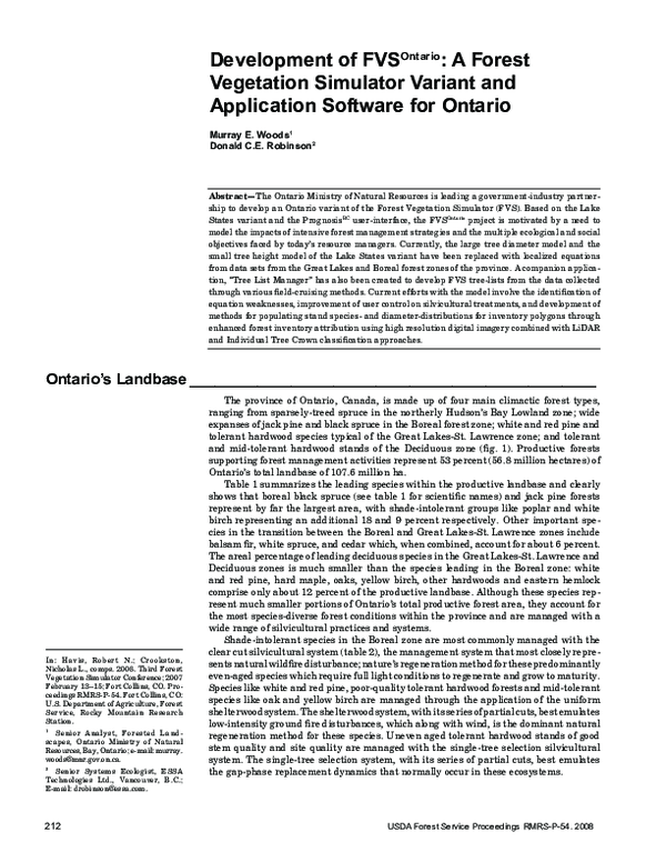 (PDF) Development of FVS Ontario: a Forest Vegetation Simulator variant ...