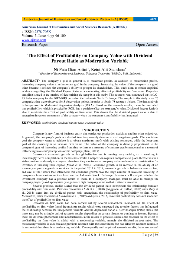 (PDF) The Effect of Profitability on Company Value with Dividend Payout ...