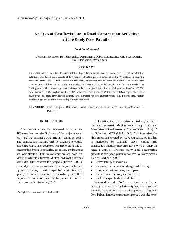 (PDF) Analysis of Cost Deviations in Road Construction Activities: A ...
