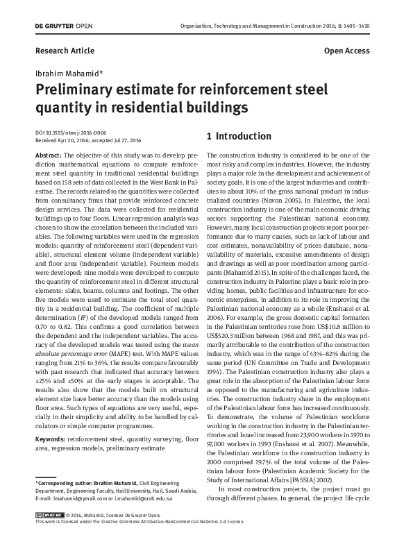(PDF) Preliminary estimate for reinforcement steel quantity in ...