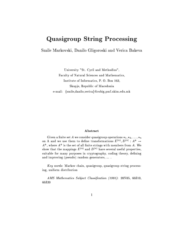 (PDF) Quasigroup string processing
