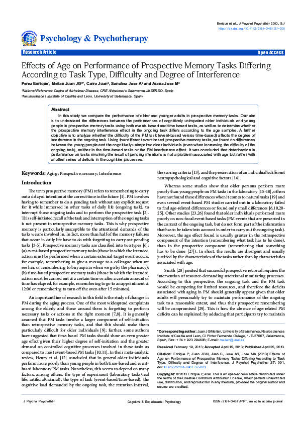 (PDF) Effects of Age on Performance of Prospective Memory Tasks Differing According to Task Type ...