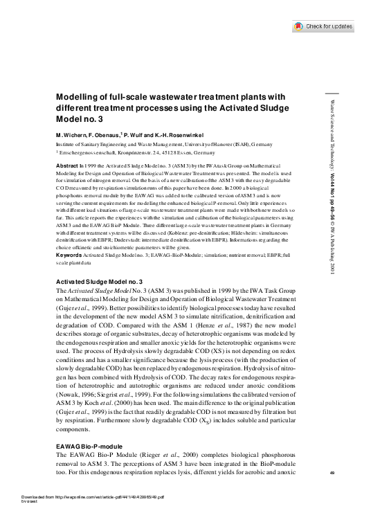 (PDF) Modelling of full-scale wastewater treatment plants with ...