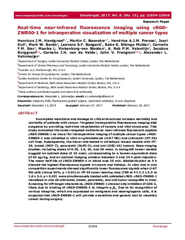 (PDF) Real-time near-infrared fluorescence imaging using cRGD-ZW800-1 ...