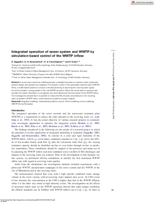 (PDF) Integrated operation of sewer system and WWTP by simulation-based ...