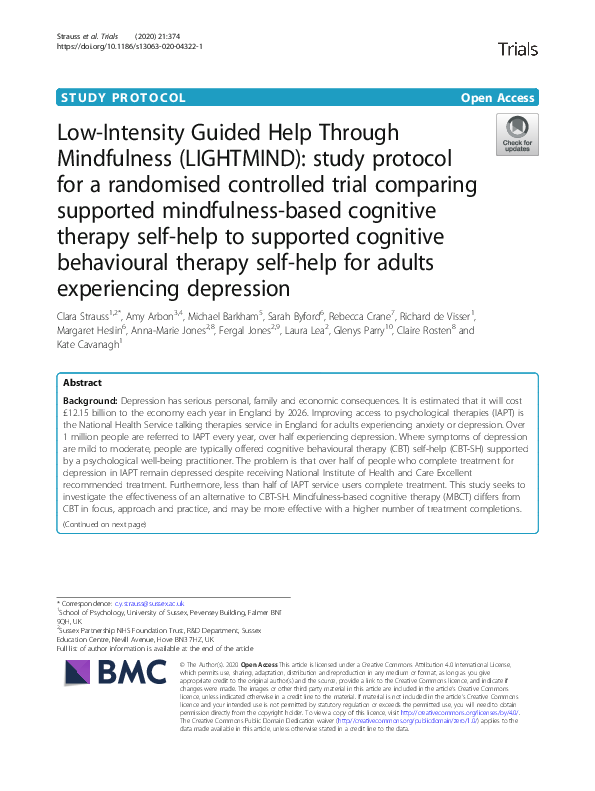 (PDF) Low-Intensity Guided Help Through Mindfulness (LIGHTMIND): study ...