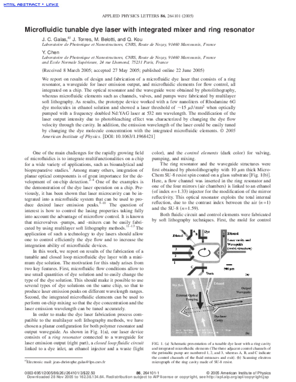 (PDF) Microfluidic tunable dye laser with integrated mixer and ring ...
