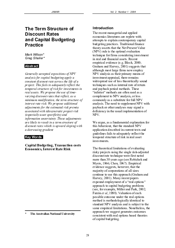 (PDF) The Term Structure of Discount Rates and Capital Budgeting Practice