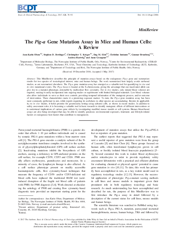 (PDF) The Pig-a Gene Mutation Assay in Mice and Human Cells: A Review