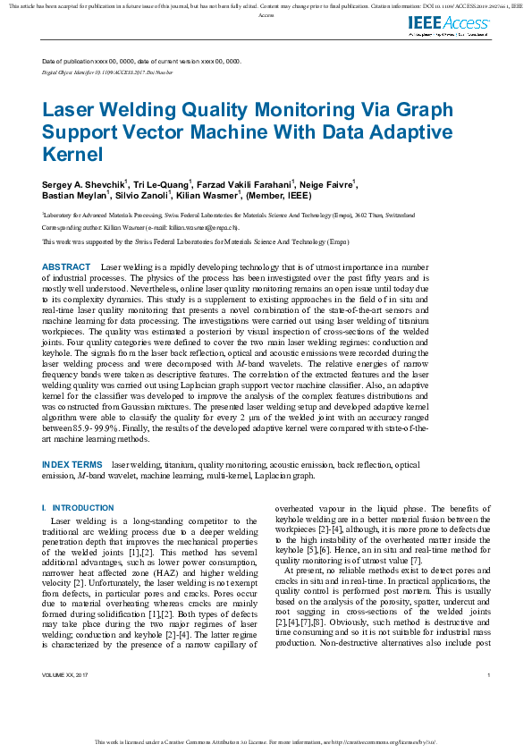 (PDF) Laser Welding Quality Monitoring Via Graph Support Vector Machine With Data Adaptive Kernel
